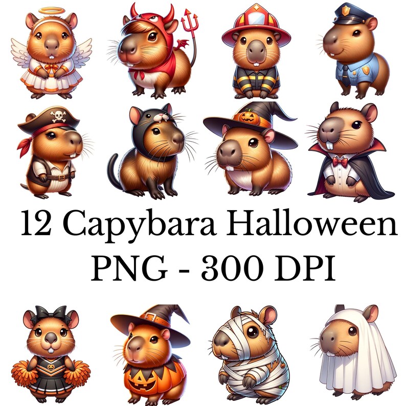 12 Capybara Halloween Bundle Png, Cute Trick or Treat Capybara Png ...