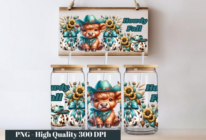 Cute Highland Cow PNG, Glass Can PNG, Western Rustic Clipart, Howdy ...