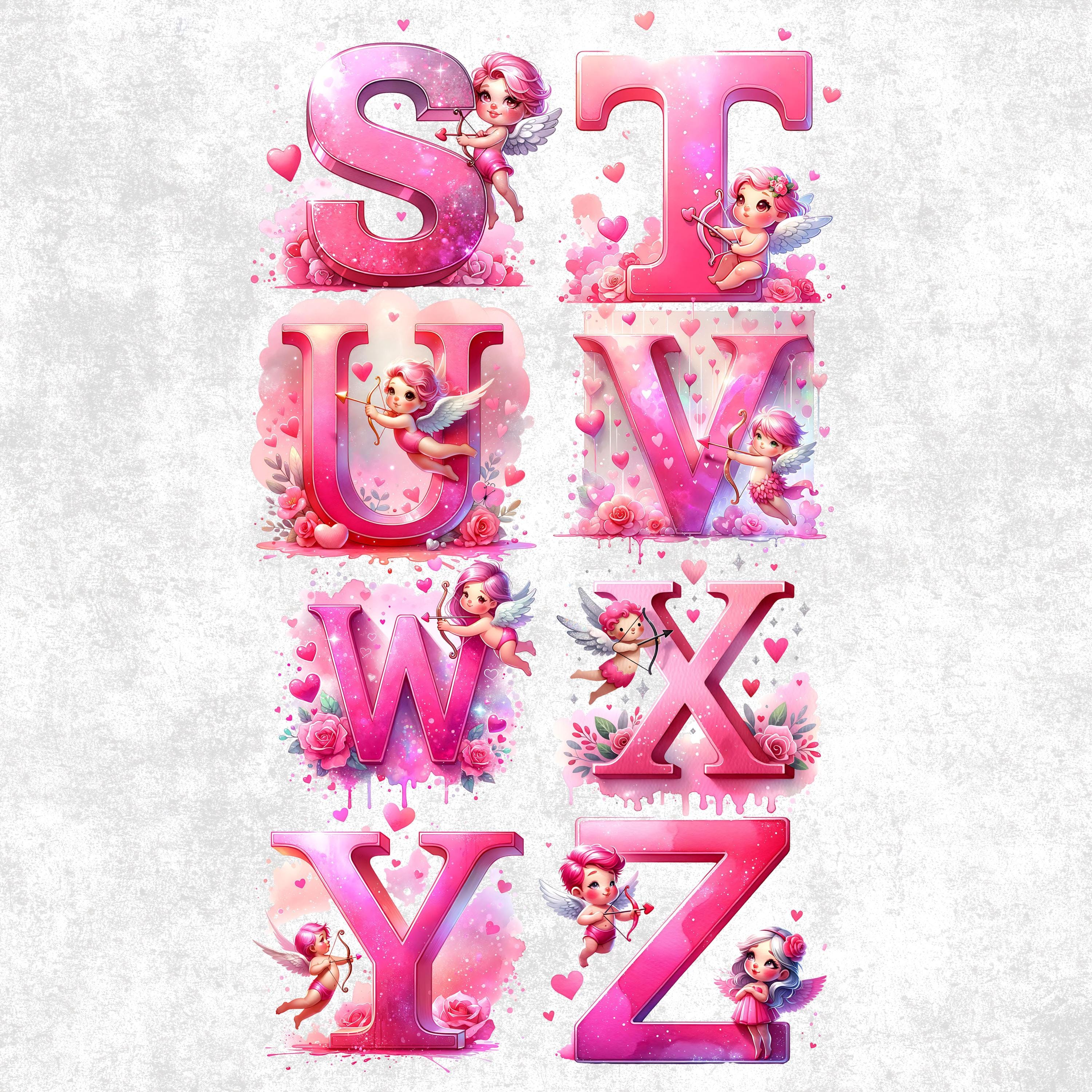 Valentines Day Alphabet PNG, Valentine Cupid Valentines Doodle Letters ...