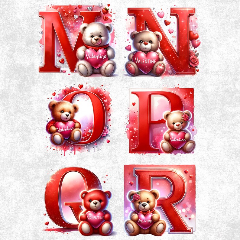 Valentines Day Alphabet PNG, Valentine Teddy, Valentines Doodle Letters ...