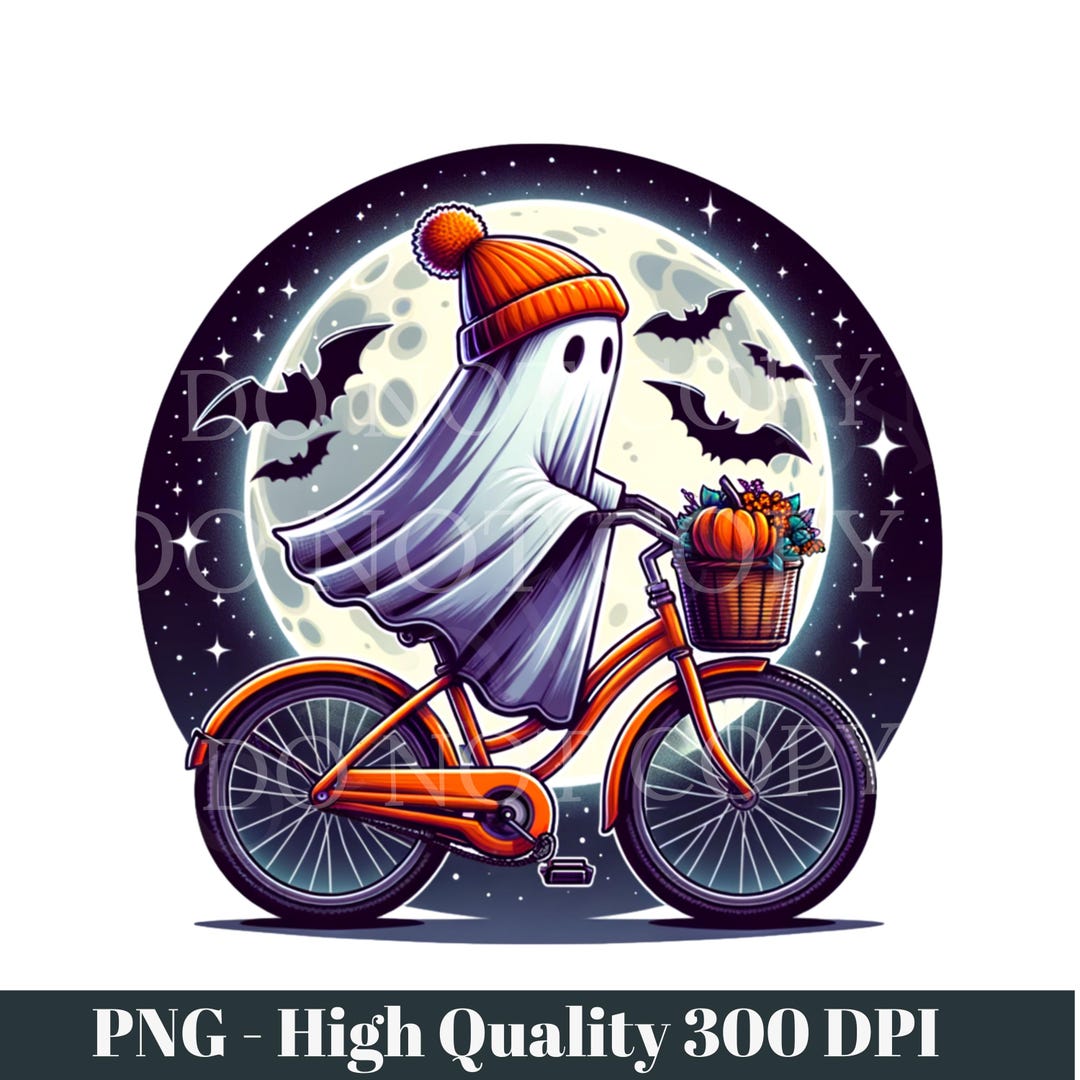 Cute Ghost on Bike Png, Boho Halloween Png, Spooky Bicycle Png, Trendy ...