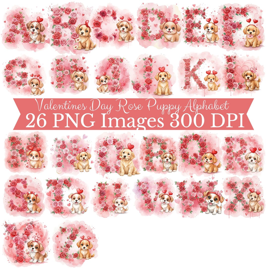 Valentines Day Alphabet PNG, Valentine Puppy Love Valentines Doodle ...