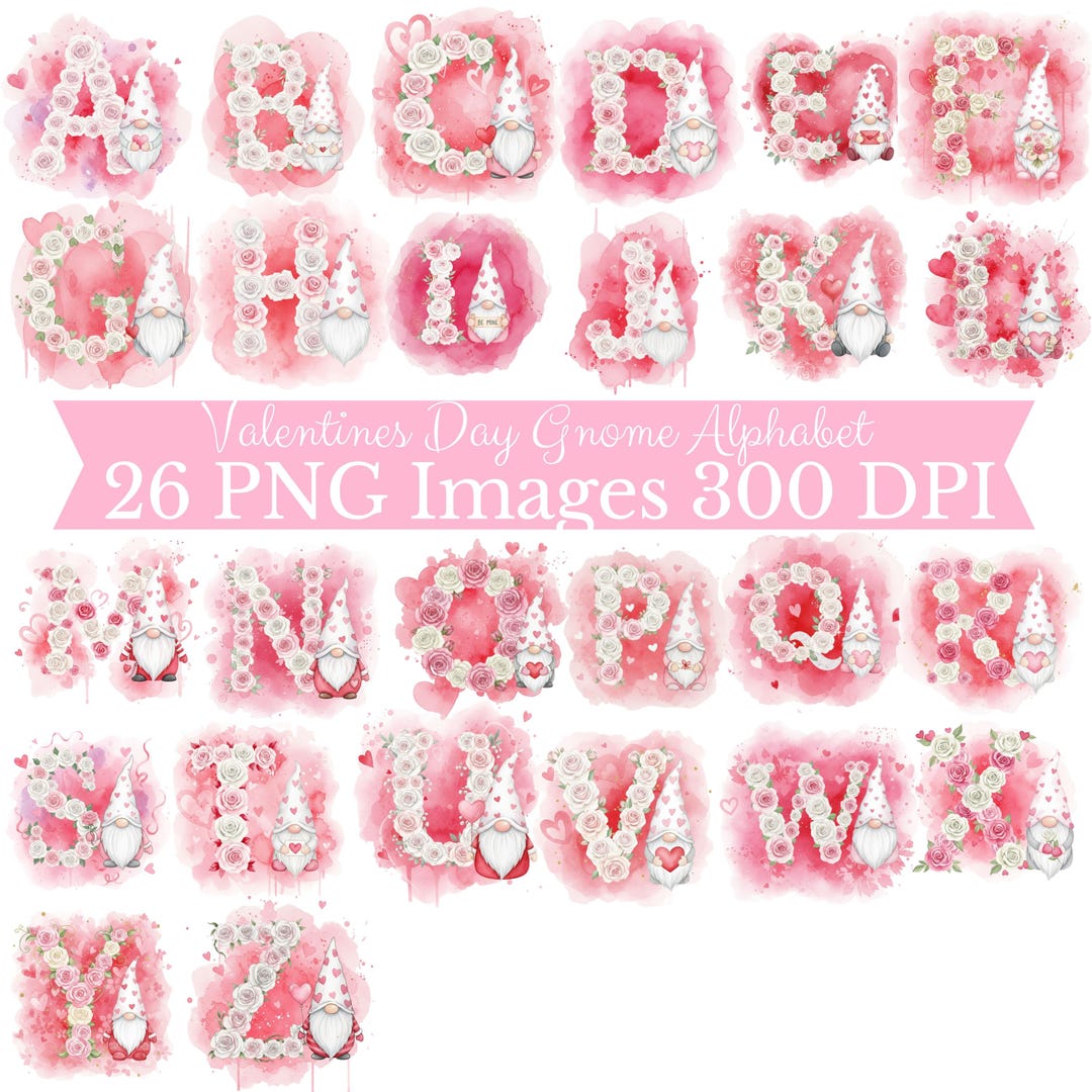 Valentines Day Alphabet PNG, Valentine Gnome, Valentines Doodle Letters ...