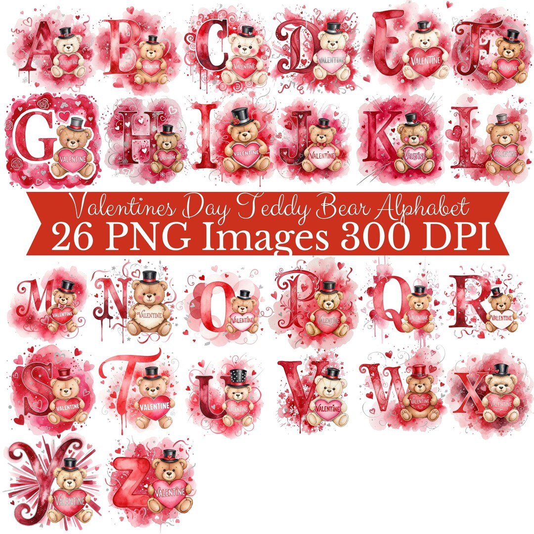 Valentines Day Alphabet PNG Valentine Teddy Bear Valentines Doodle ...