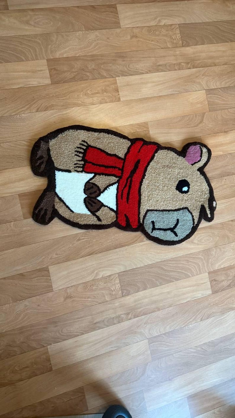 Tafted Rug, Handmade Capybara-themed Rug With Festive Red Scarf - Cozy ...