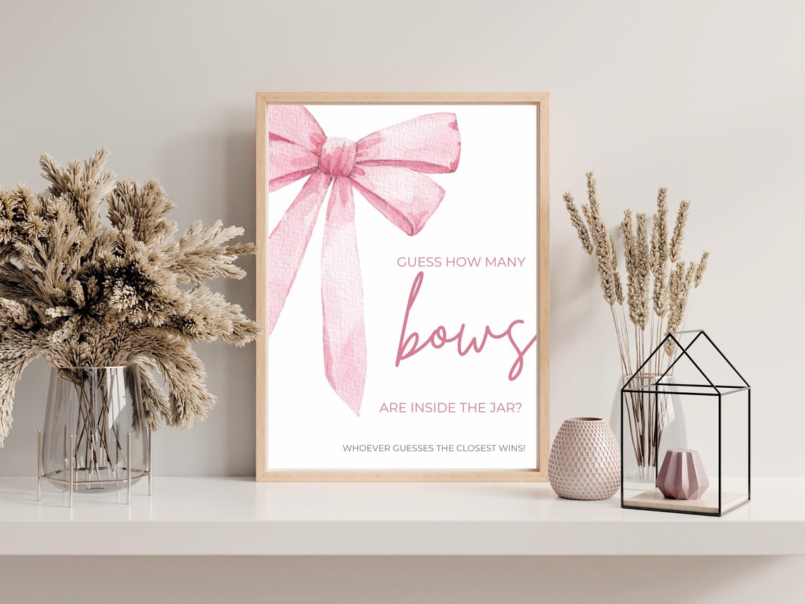 Pink Bow Guess How Many Bows| Guess How Many Bridal Shower Game| Canva ...
