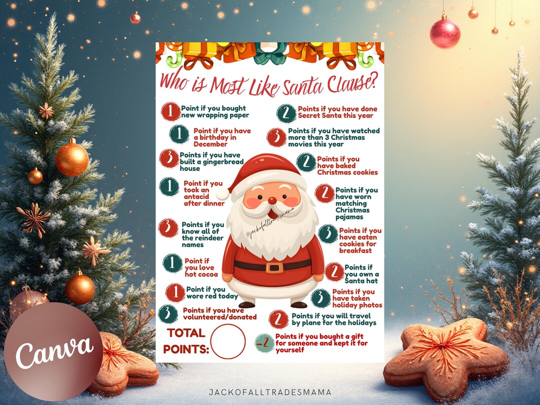 Christmas Party Printable • Who is Most Like Santa Claus Game • Instant ...