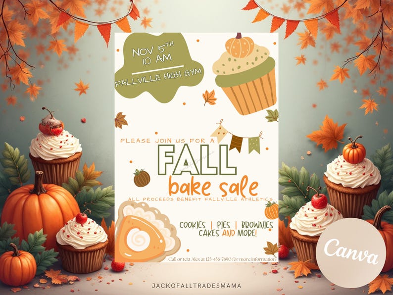 Editable Fall Bake Sale Flyer Template | Printable Canva Template ...