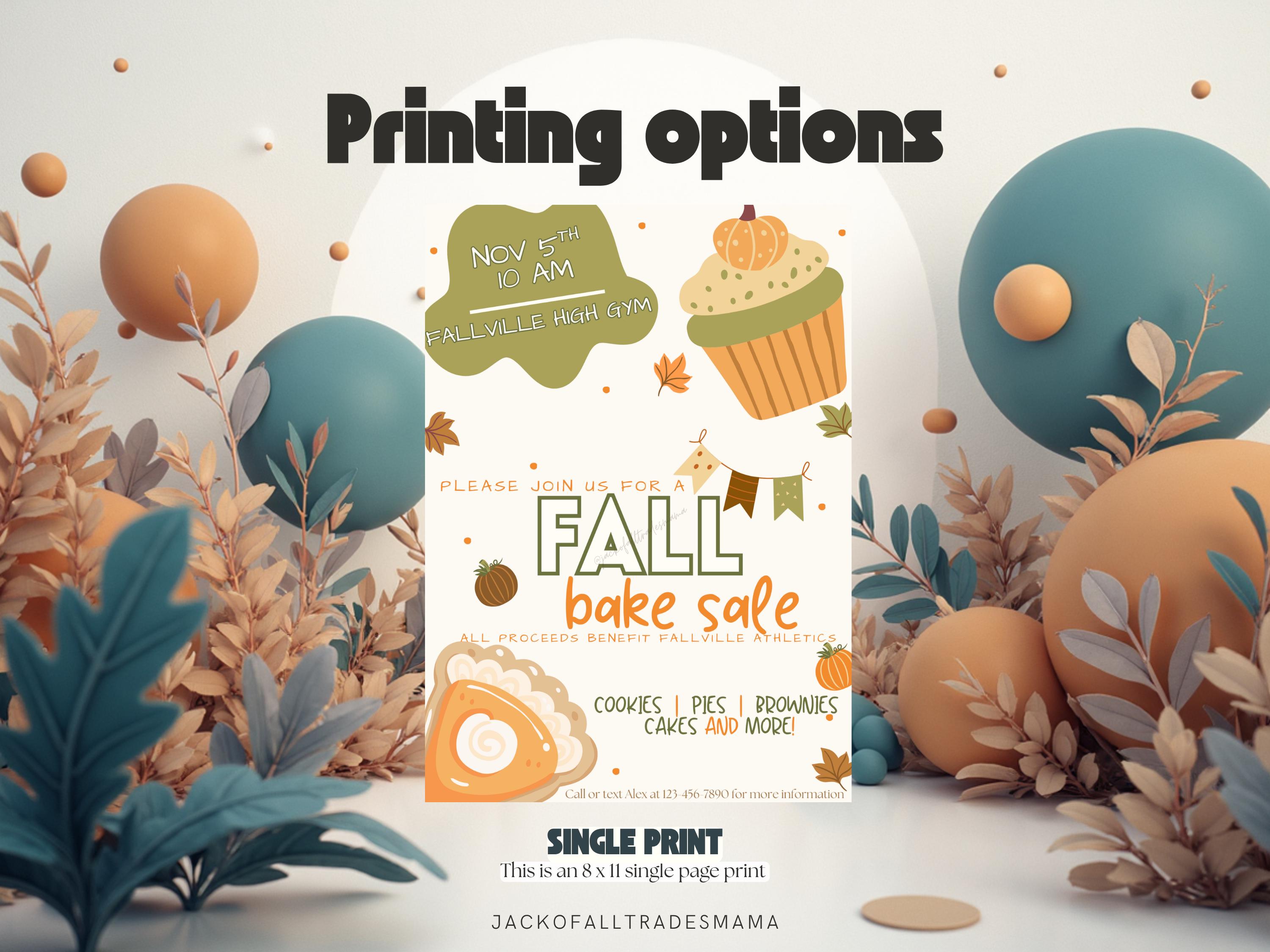 Editable Fall Bake Sale Flyer Template | Printable Canva Template ...
