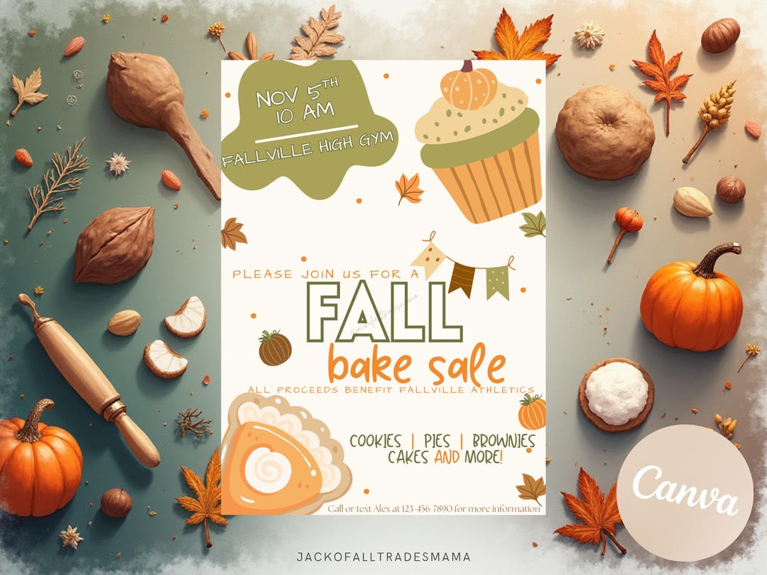 Editable Fall Bake Sale Flyer Template | Printable Canva Template ...