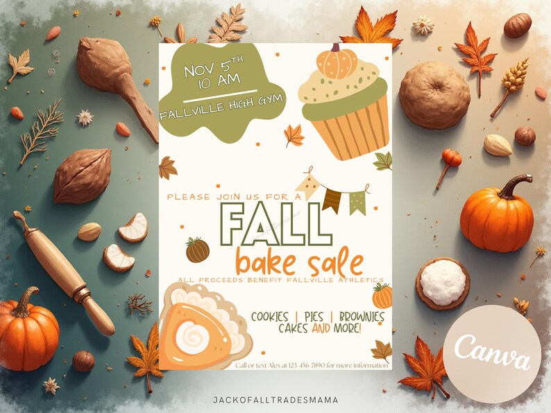 Editable Fall Bake Sale Flyer Template | Printable Canva Template ...
