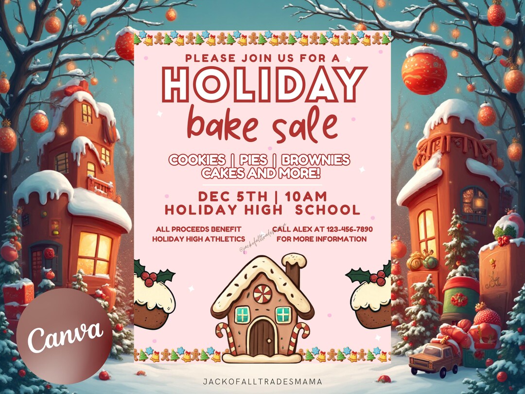 Holiday Bake Sale Flyer | Editable Canva Template | Christmas ...