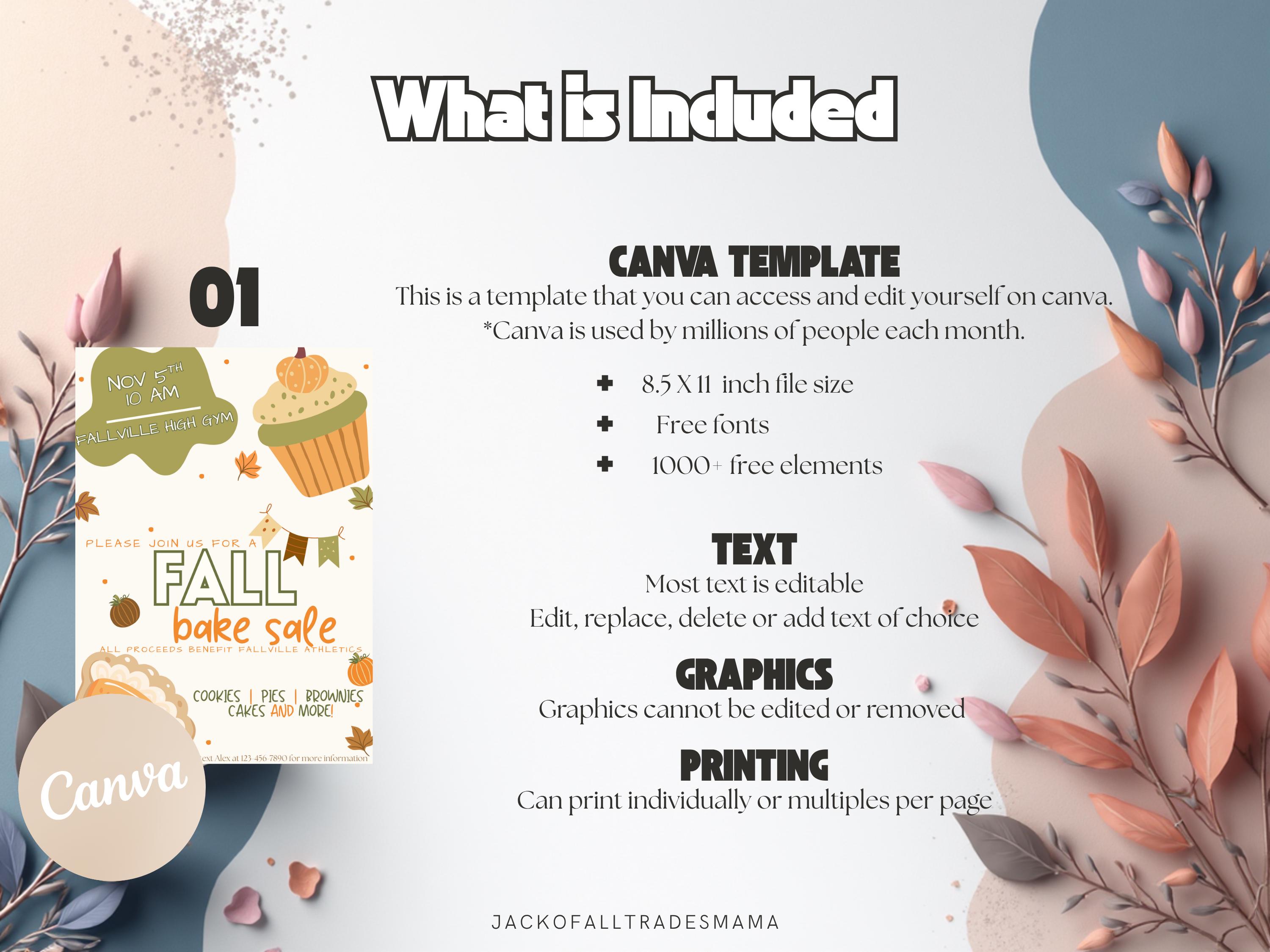 Editable Fall Bake Sale Flyer Template | Printable Canva Template ...