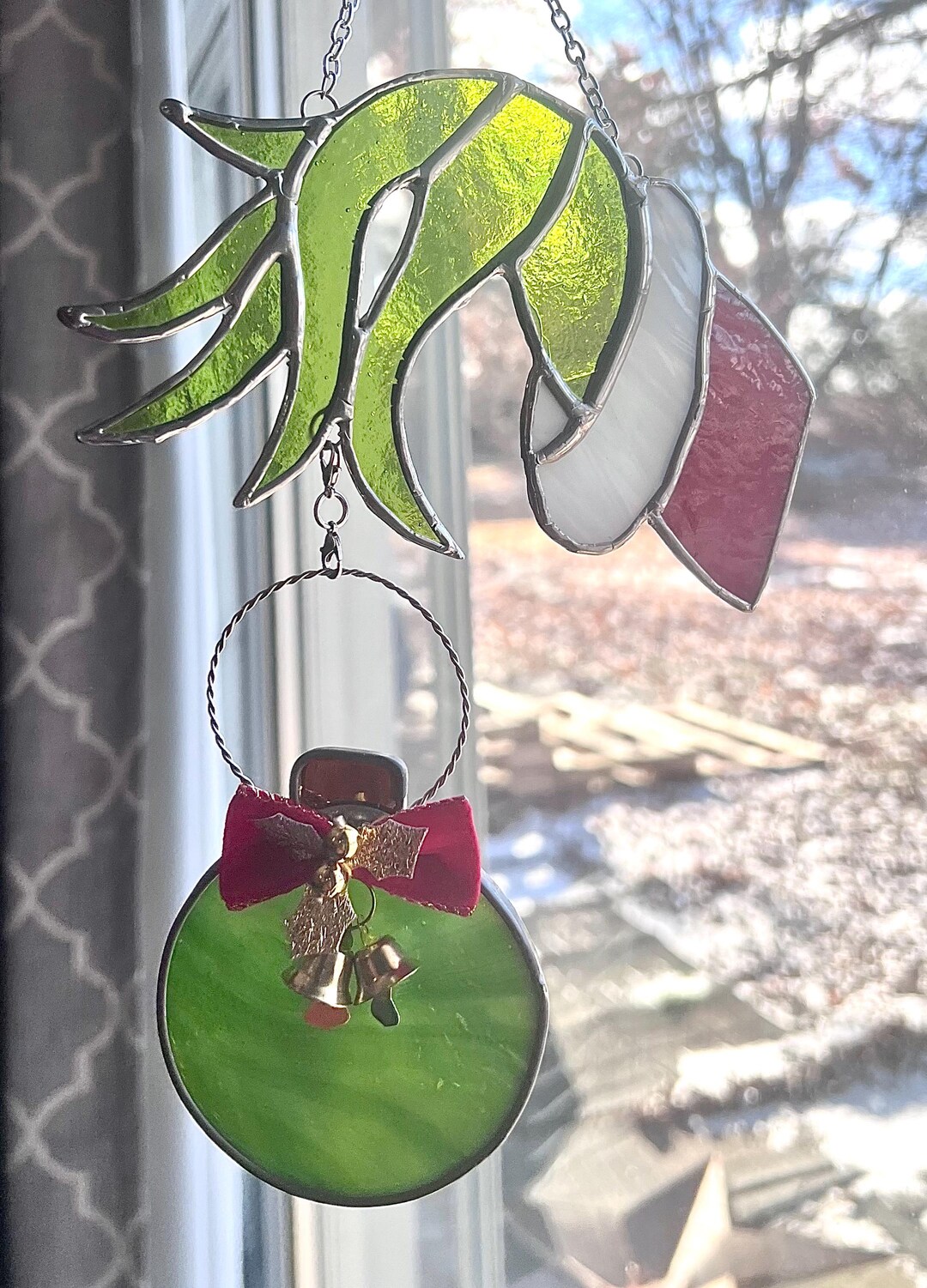 Stained Glass Grinch Hand Holding Ornament - Etsy