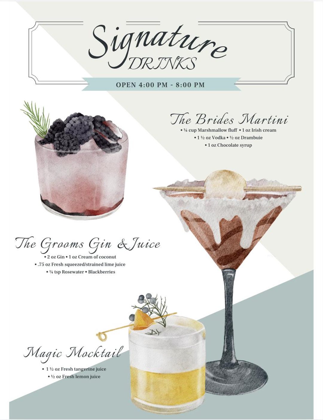 Aesthetic Wedding Signature Cocktail Bar Menu - Etsy