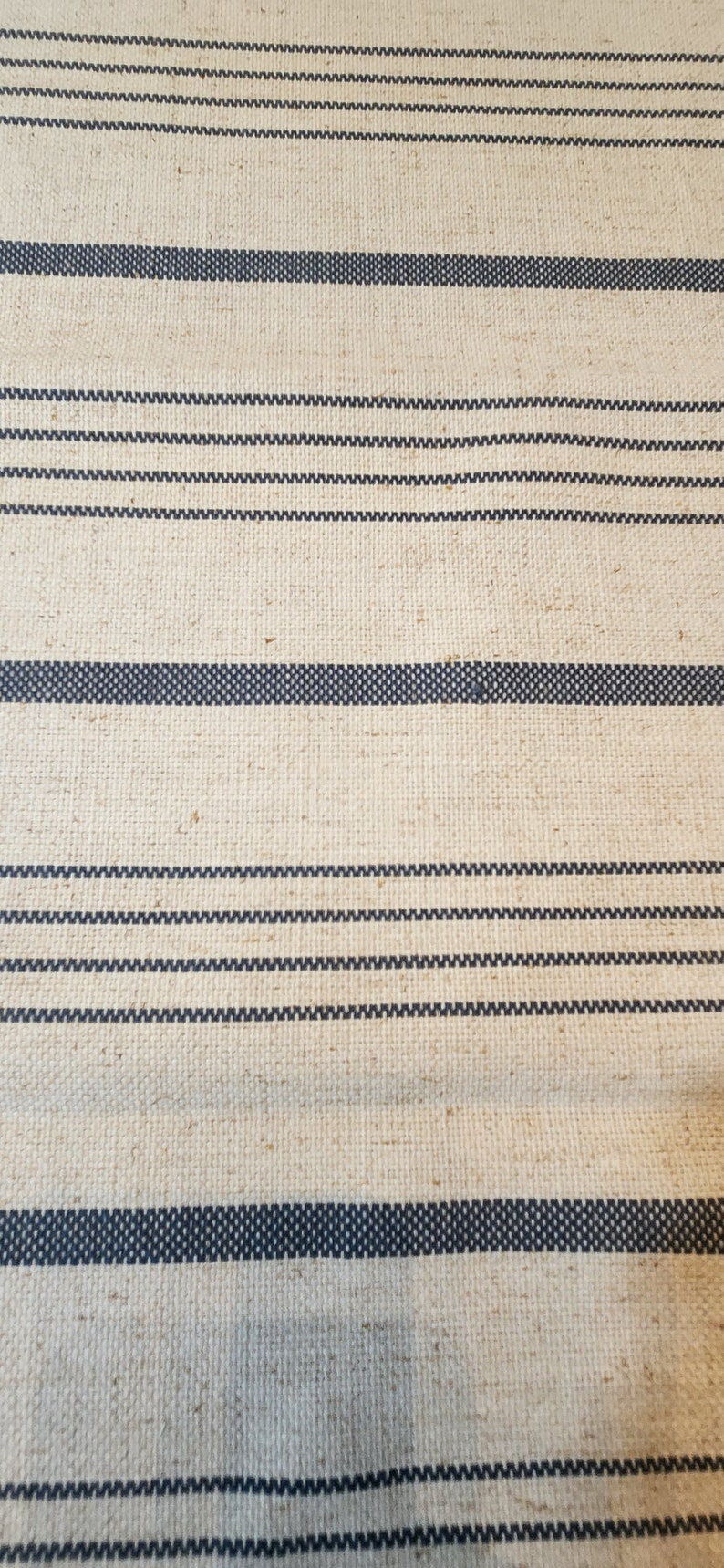 Woven Table Runner Blue and Ivory Stripe Fringed Ends Woven Cotton 16 X ...