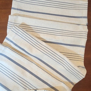 Woven Table Runner Blue and Ivory Stripe Fringed Ends Woven Cotton 16 X ...