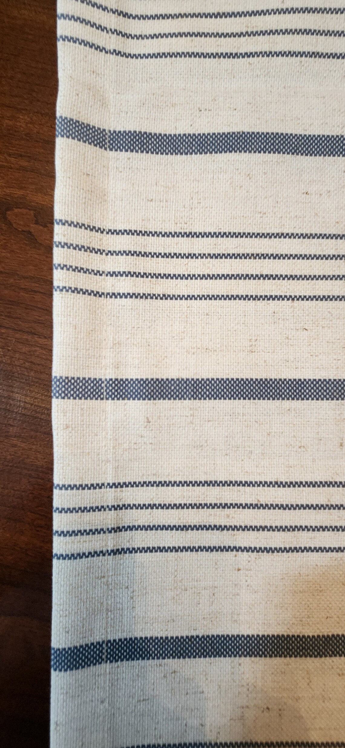 Woven Table Runner Blue and Ivory Stripe Fringed Ends Woven Cotton 16 X ...