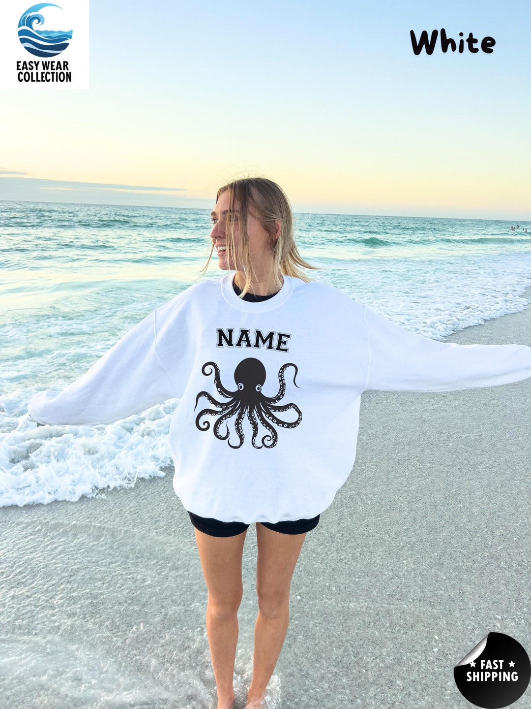 Custom Octopus Sweatshirt, Personalized Ocean-inspired Sweater, Beach ...