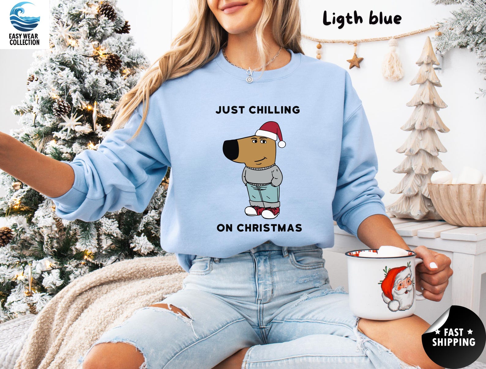 Chill Guy "just Chilling on Christmas" Sweatshirt, Funny Holiday Dog ...