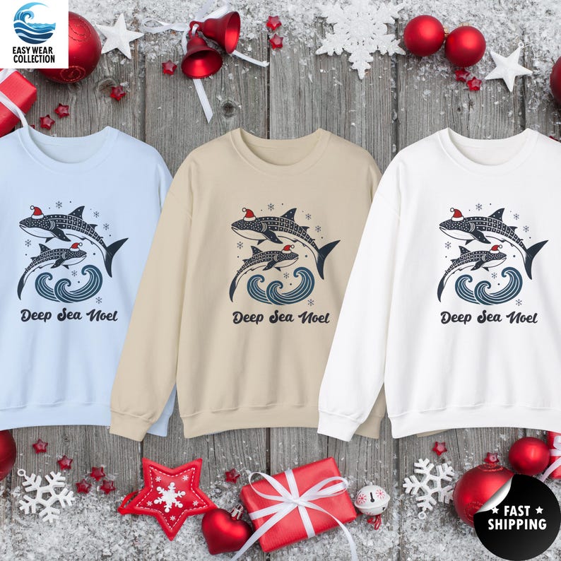 Deep Sea Noel Whale Shark Christmas Sweatshirt,festive Ocean Sweatshirt ...
