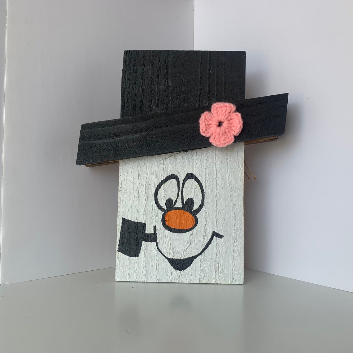Snowman-scarecrow Reversible With Pink Flower 10" - Etsy