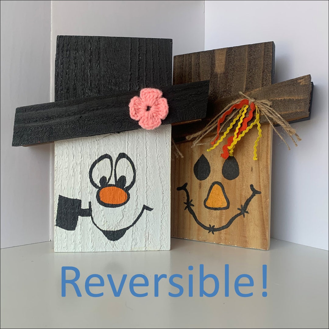 Snowman-scarecrow Reversible With Pink Flower 10" - Etsy