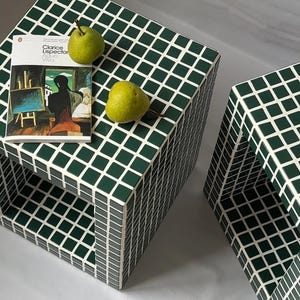 Funky Cube Plant Stand, Colorful Tile Pedestal With Hole, Mosaic Glass ...