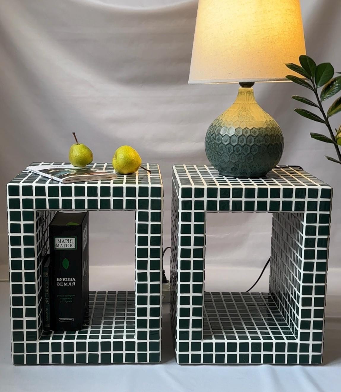 Funky Cube Plant Stand, Colorful Tile Pedestal With Hole, Mosaic Glass ...