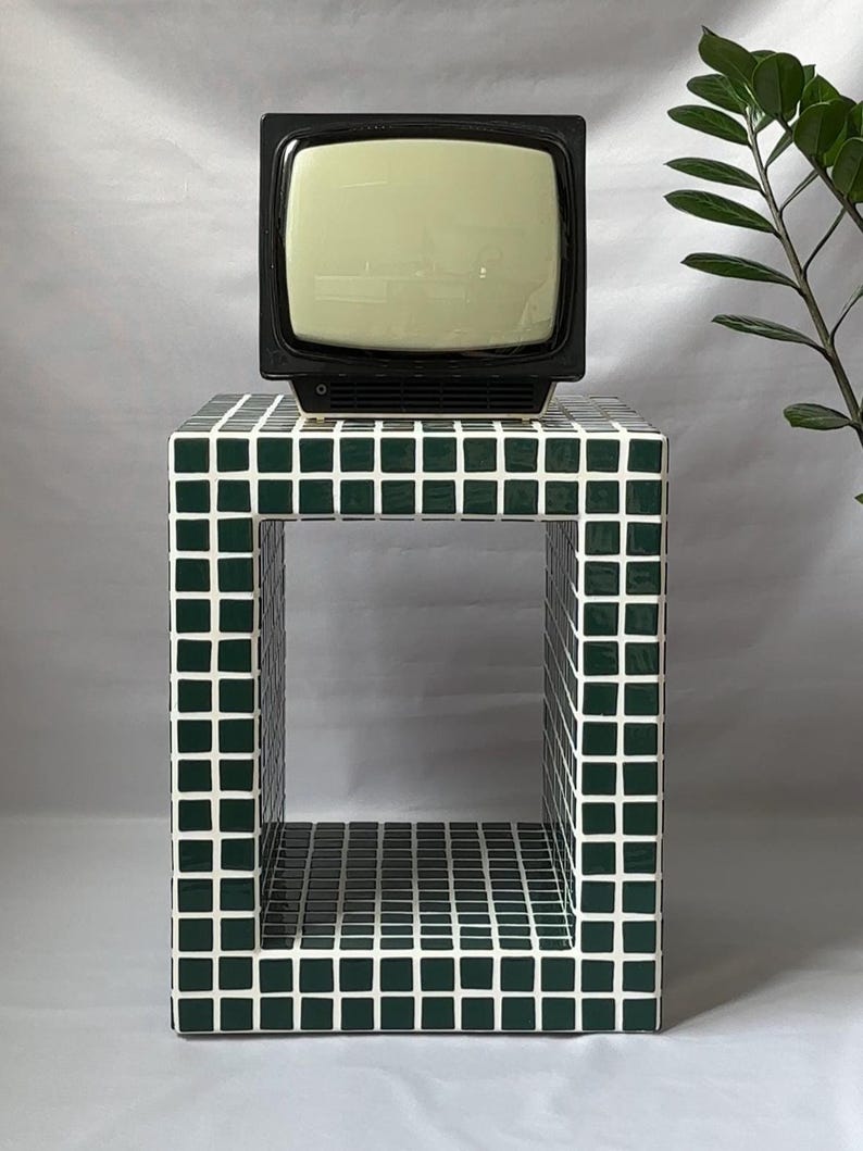 Funky Cube Plant Stand, Colorful Tile Pedestal With Hole, Mosaic Glass ...