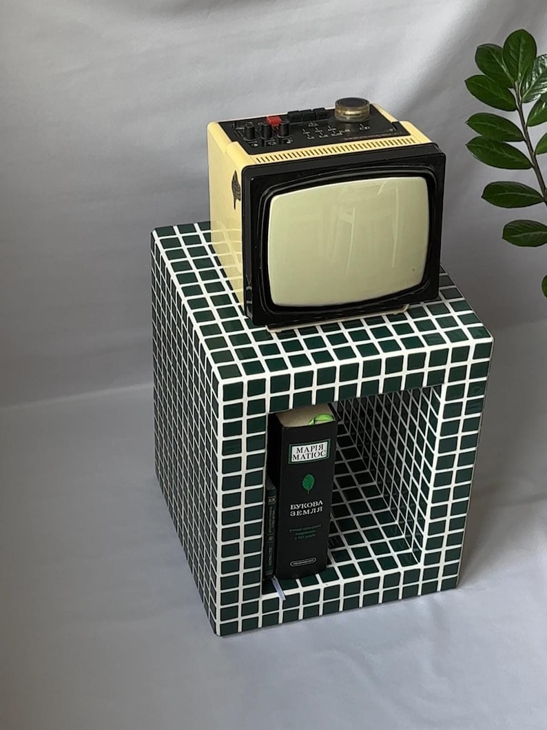 Funky Cube Plant Stand, Colorful Tile Pedestal With Hole, Mosaic Glass ...