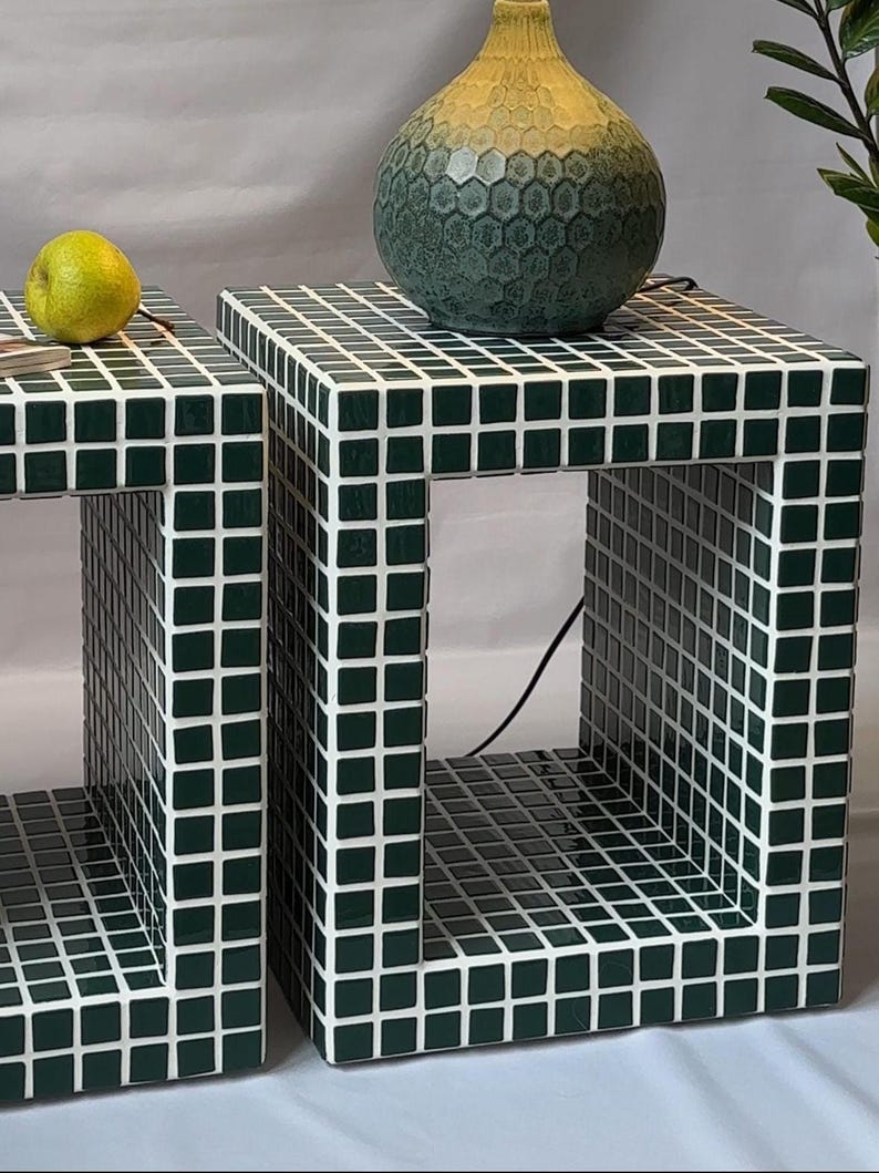 Funky Cube Plant Stand, Colorful Tile Pedestal With Hole, Mosaic Glass ...