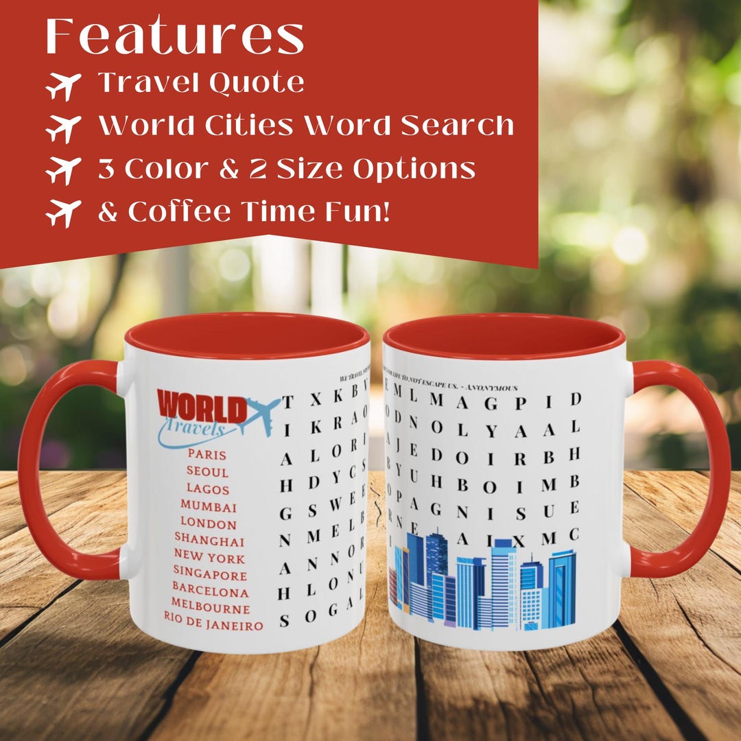 World Cities Word Find Mug, Word Search, World Puzzle Gift, World ...