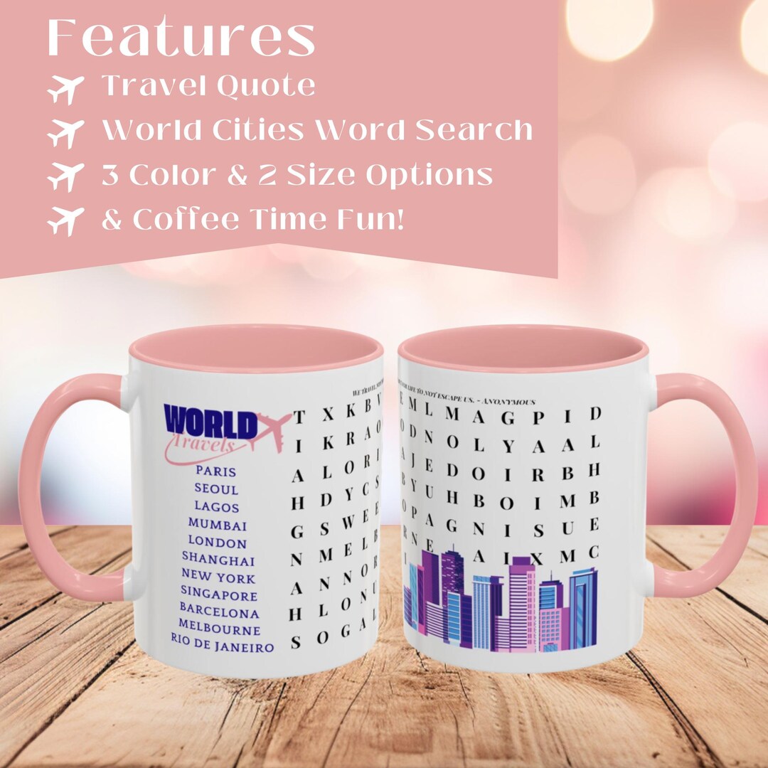 Purple World Cities Word Find Mug, Word Search, World Puzzle Gift ...