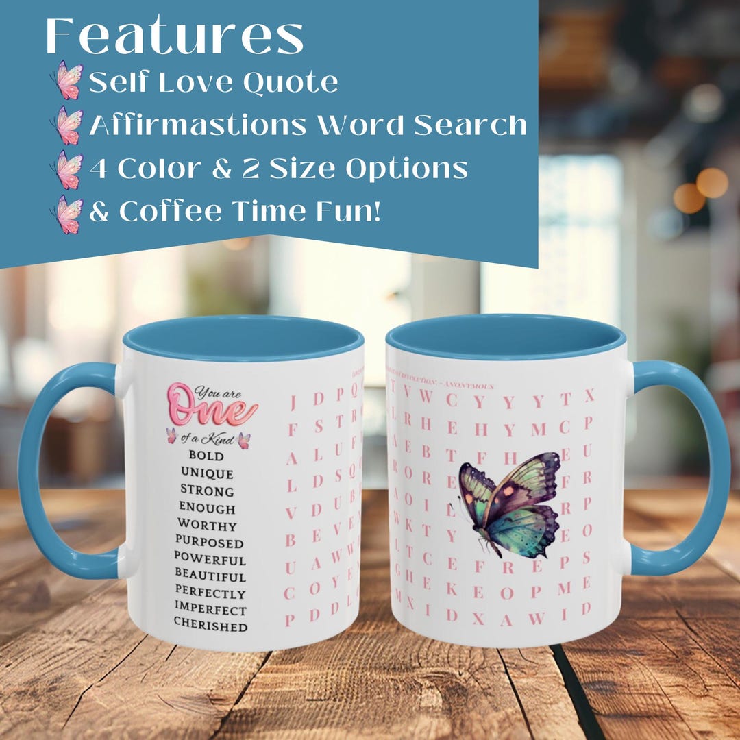 Self Love Word Find Mug, Affirmations Mug, Daily Reminders Cup ...
