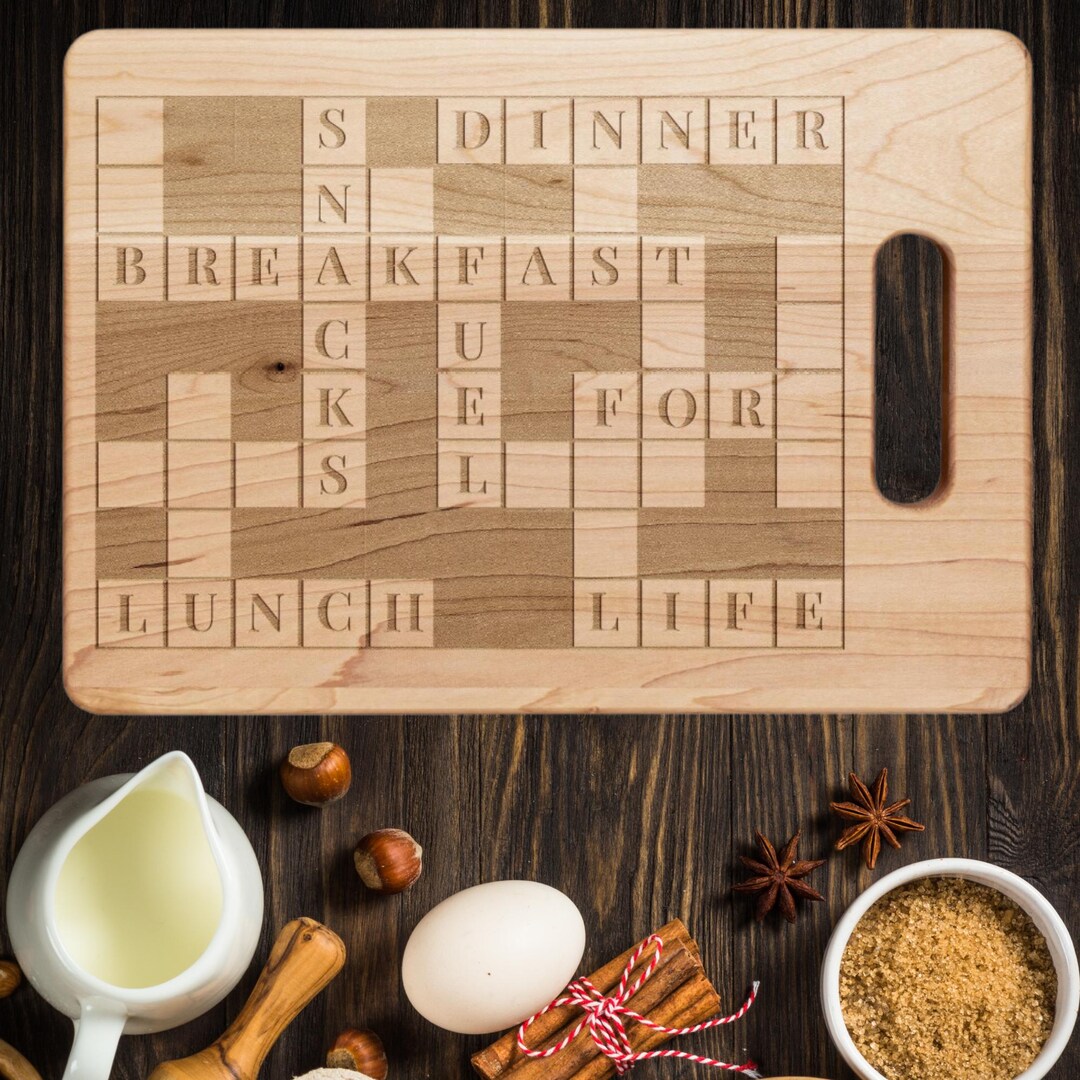 Food Crossword Puzzle Cutting Board, Cutting Board, Cooking Lover Gift ...