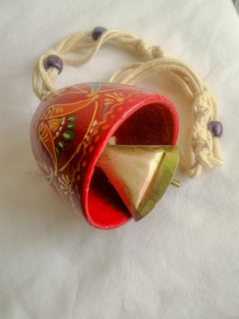 Rustic Red Hand-painted Clay Bell Macrame Wall Hanging - Etsy