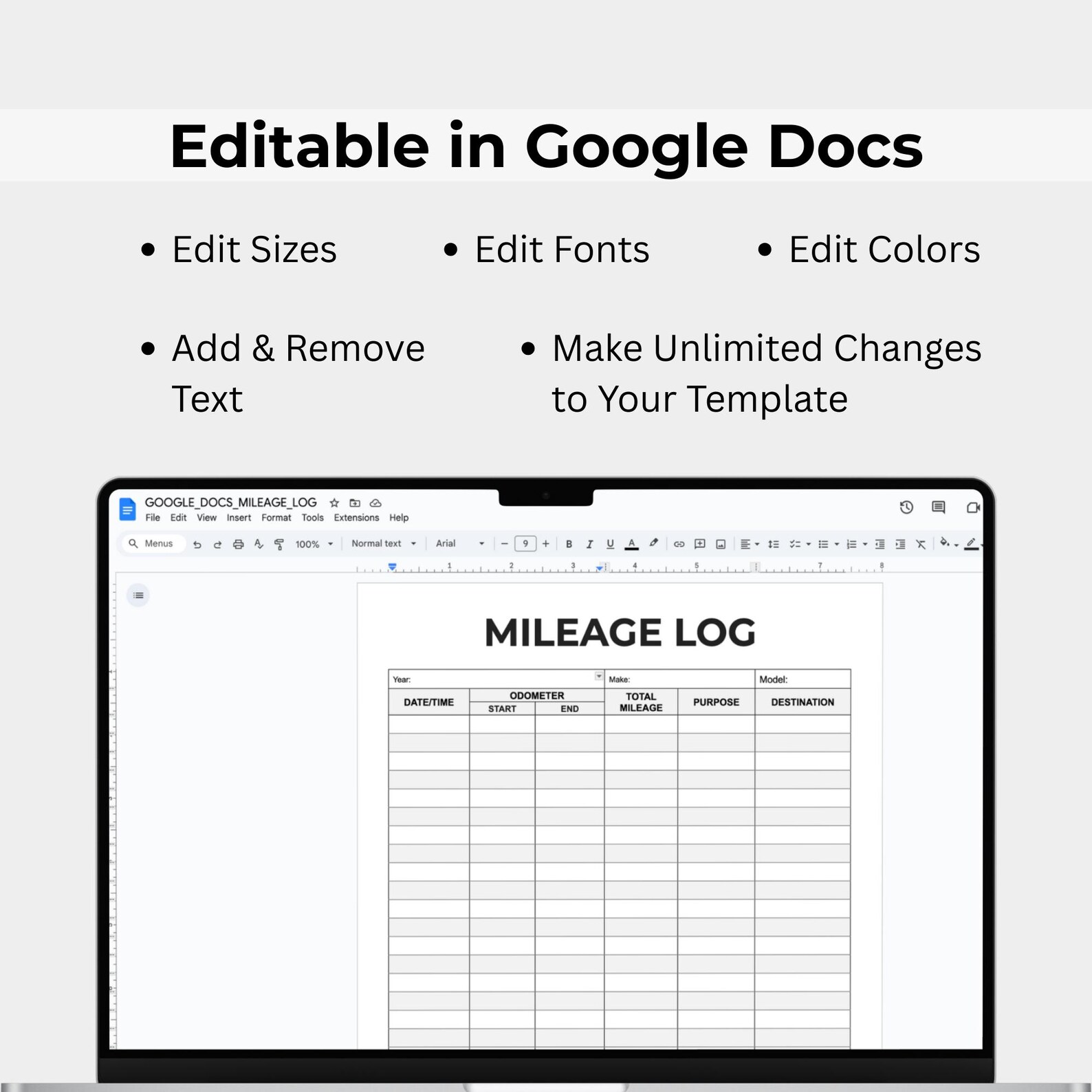 Printable Mileage Log Template – Car Mileage Sheet – Business Mileage ...