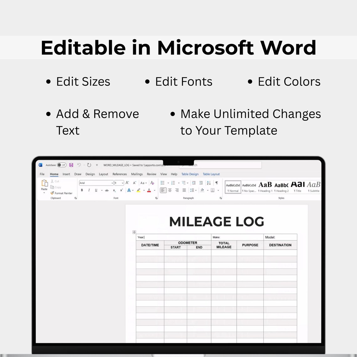 Printable Mileage Log Template – Car Mileage Sheet – Business Mileage ...
