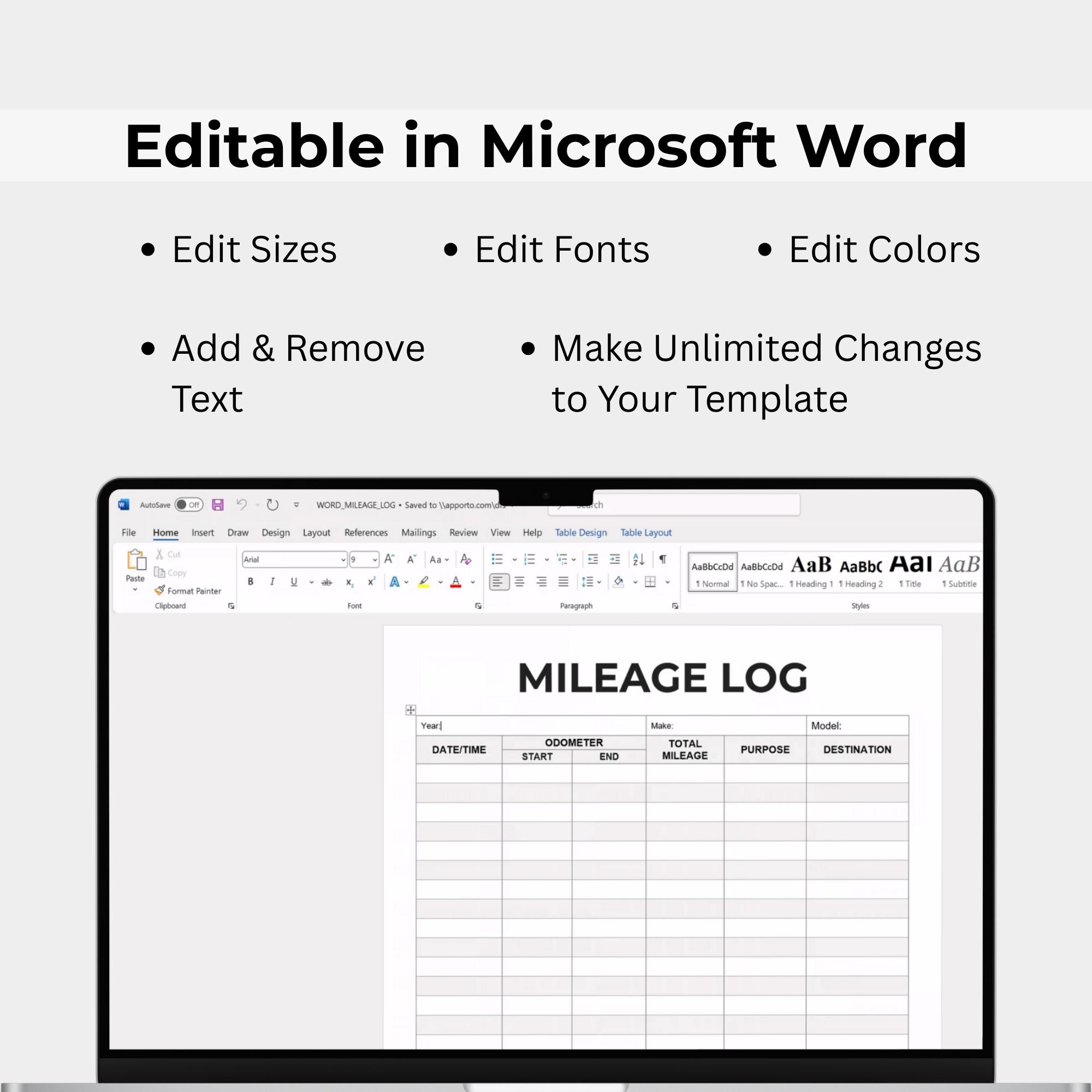 Printable Mileage Log Template – Car Mileage Sheet – Business Mileage ...