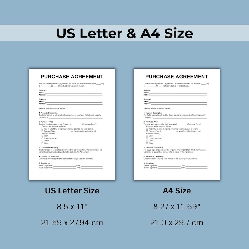 Printable Purchase Agreement Template. Property Purchase and Sale ...