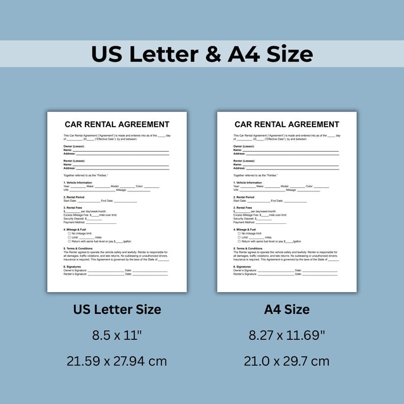 Printable Car Rental Agreement Template. One Page Car Rental Lease ...
