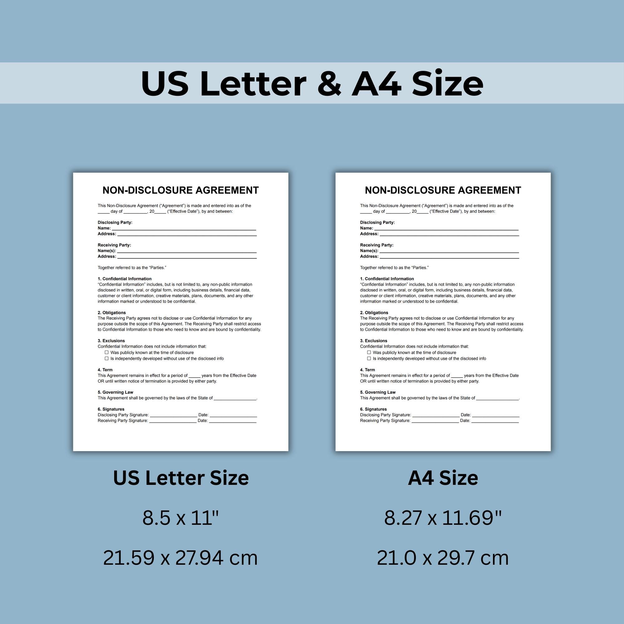 Printable Non-disclosure Agreement Template. One Page NDA Form for ...