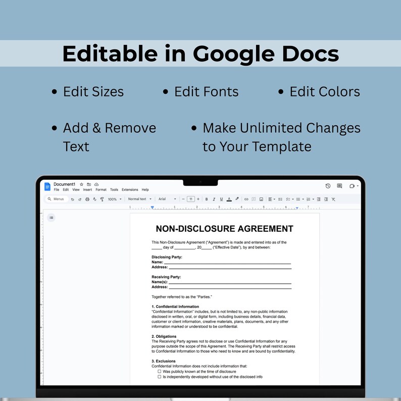 Printable Non-disclosure Agreement Template. One Page NDA Form for ...