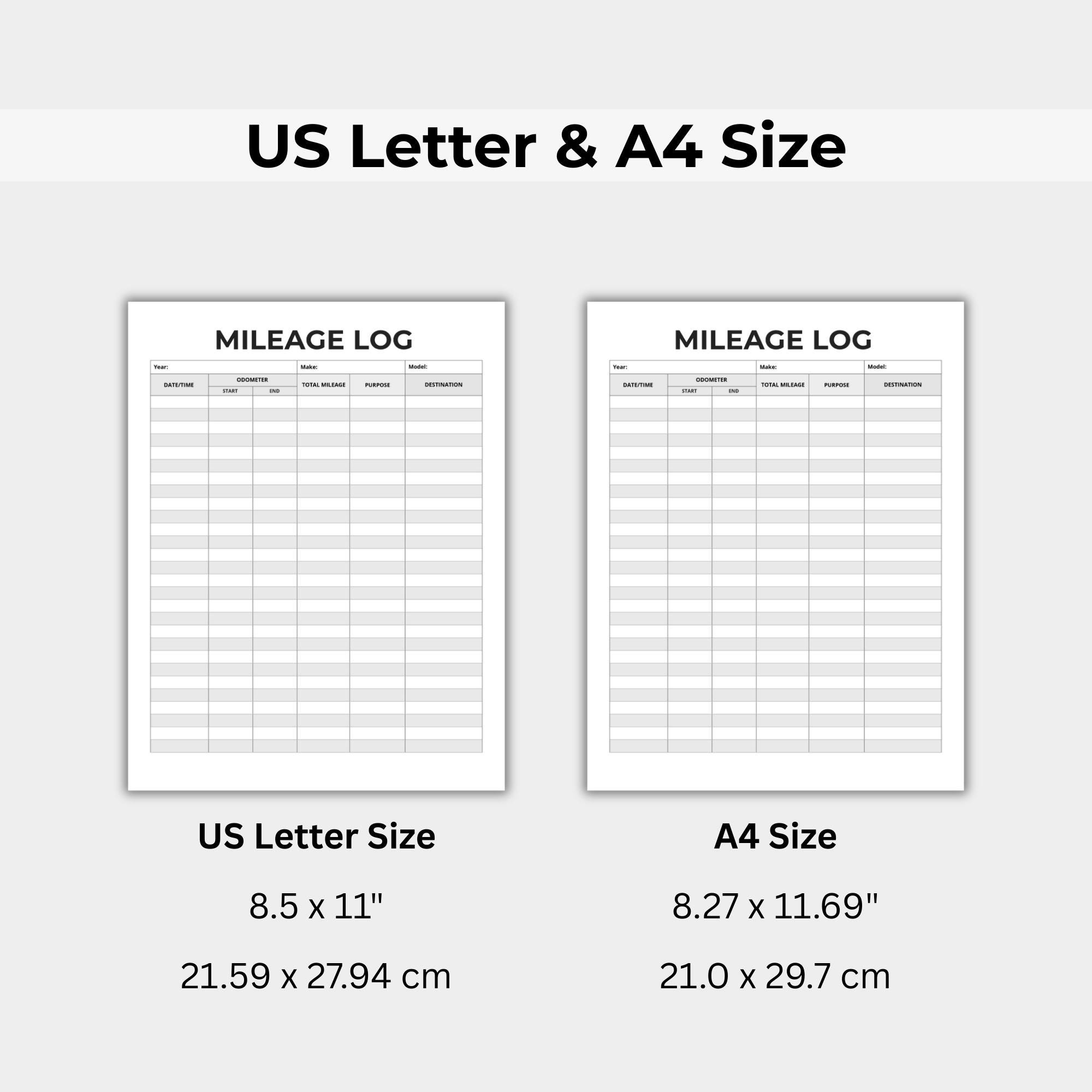 Printable Mileage Log Template – Car Mileage Sheet – Business Mileage ...