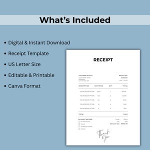 Editable Receipt Template. Sales Receipt for Small Business. Digital ...