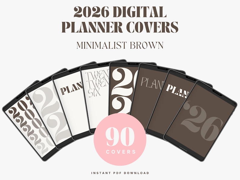 2026 Digital Planner Covers | Minimalist Brown - Etsy