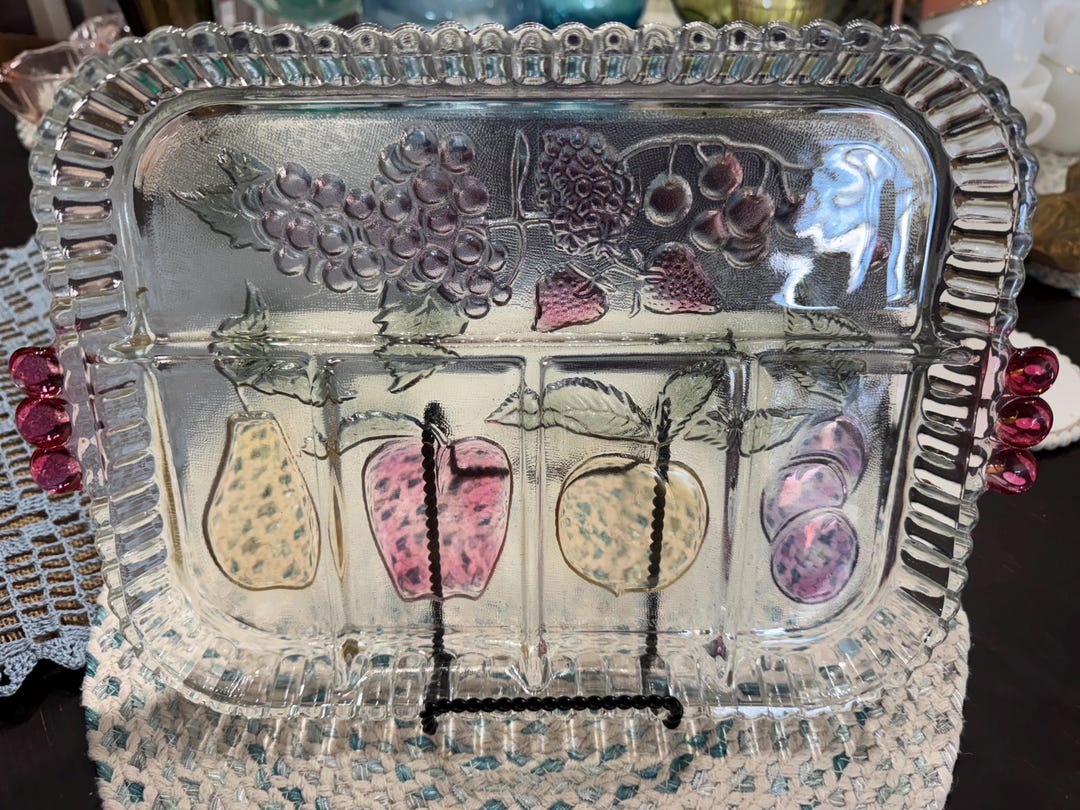 Indiana Glass Vintage Crystal Happenings 5-part Relish Tray | Serving ...