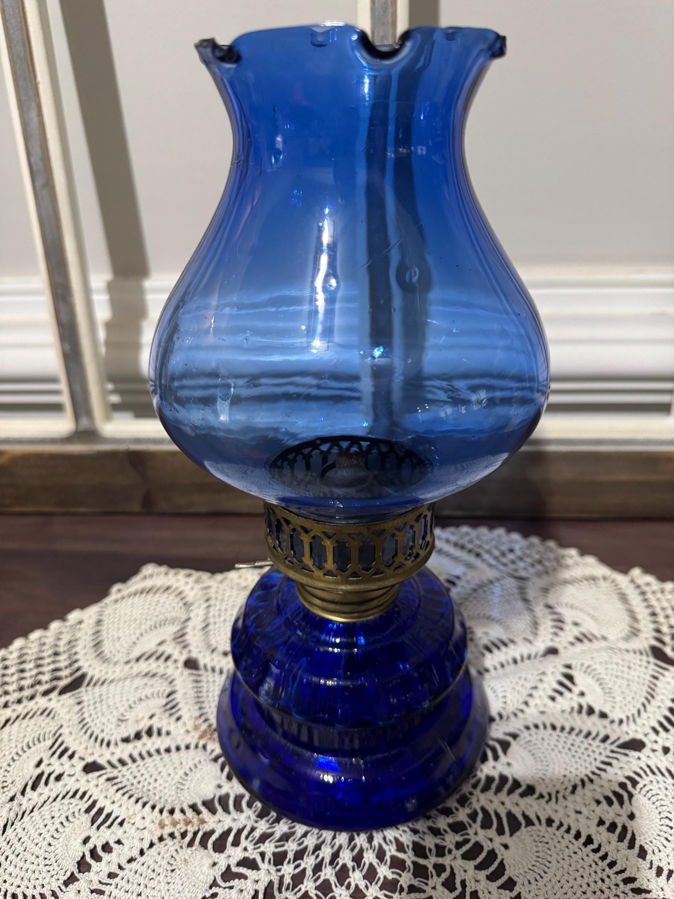 Vintage Oil Lamp Colbalt Blue Hong Kong 1950s Framhouse Chic or Country ...