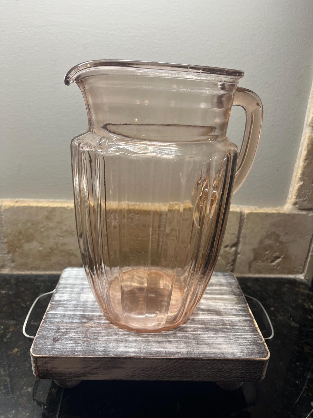 Vintage Anchor Hocking Pink Pillar Optic Glass Pitcher Ribbed Design ...